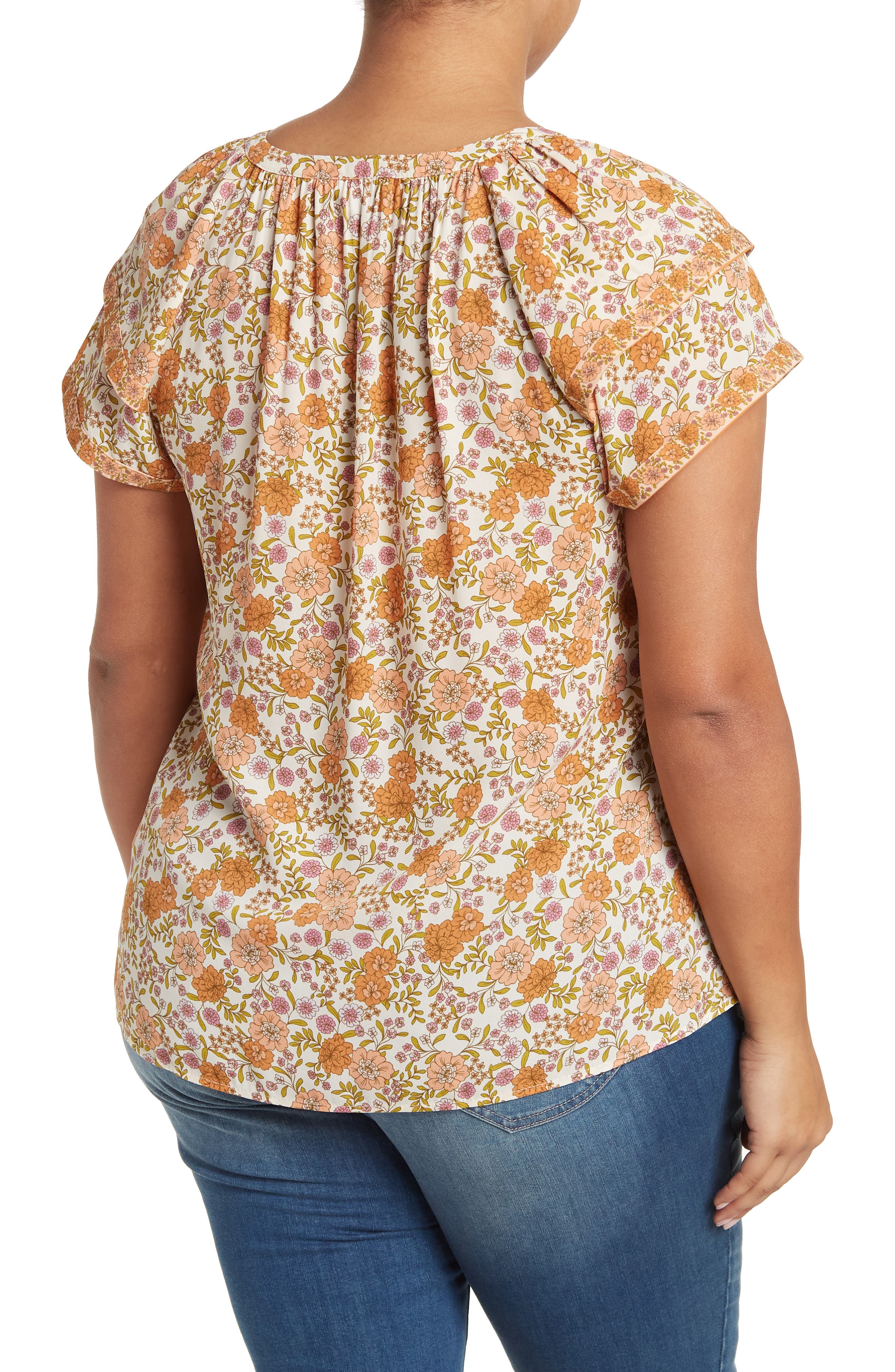 DR2 by Daniel Rainn Daniel Rainn Floral Tie Keyhole Double Ruffle ...