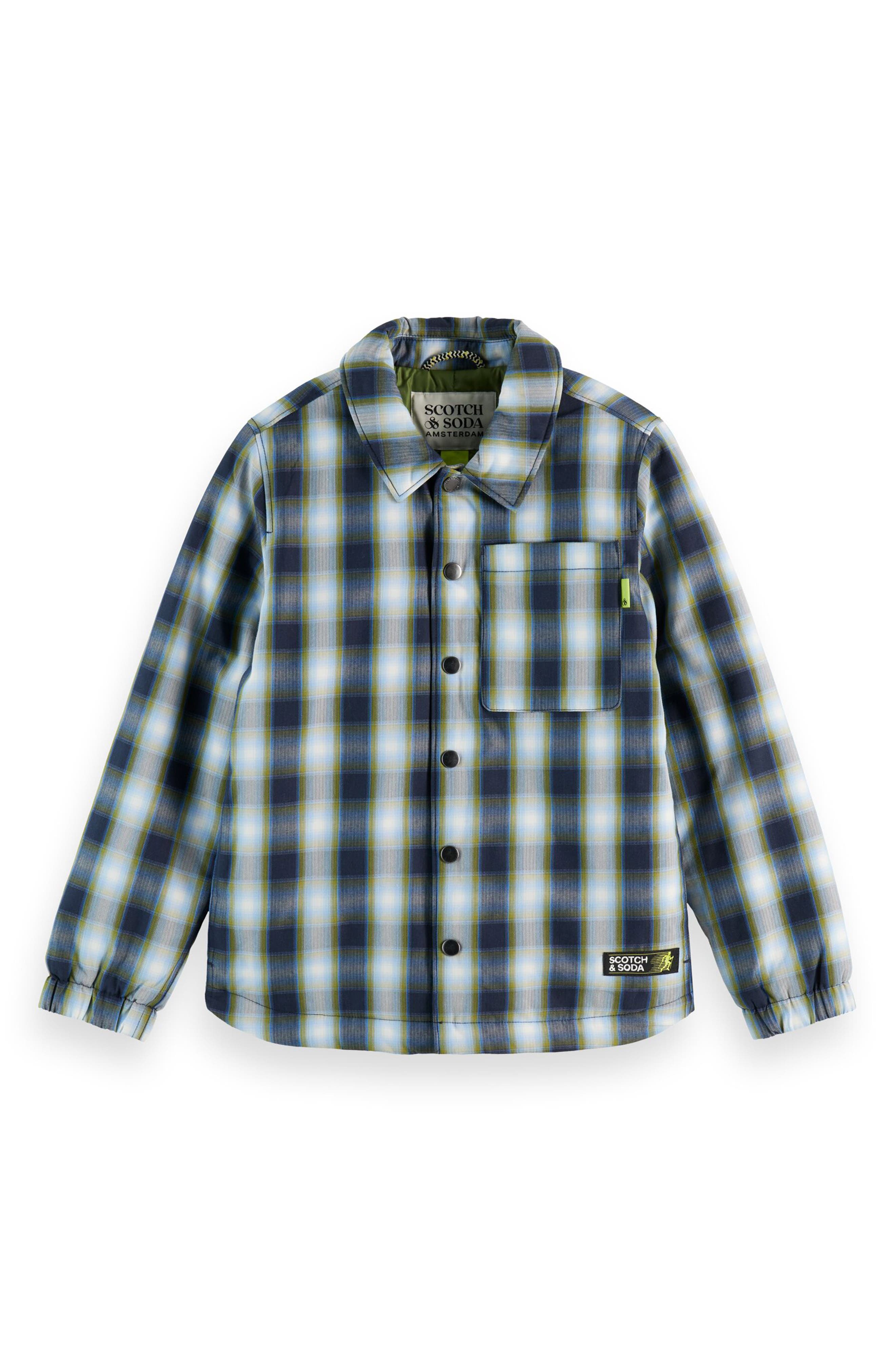 Scotch & Soda Kids' Plaid Insulated Snap-Up Shirt Jacket | Nordstrom