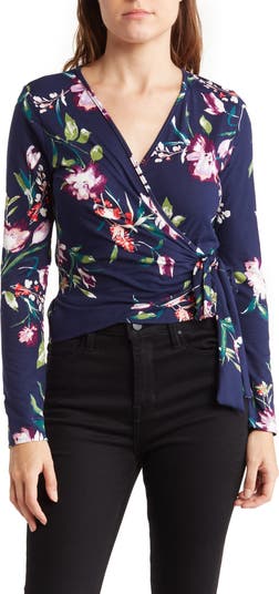 Renee C V-Neck Long Sleeve Floral Print Wrap Top | Nordstromrack