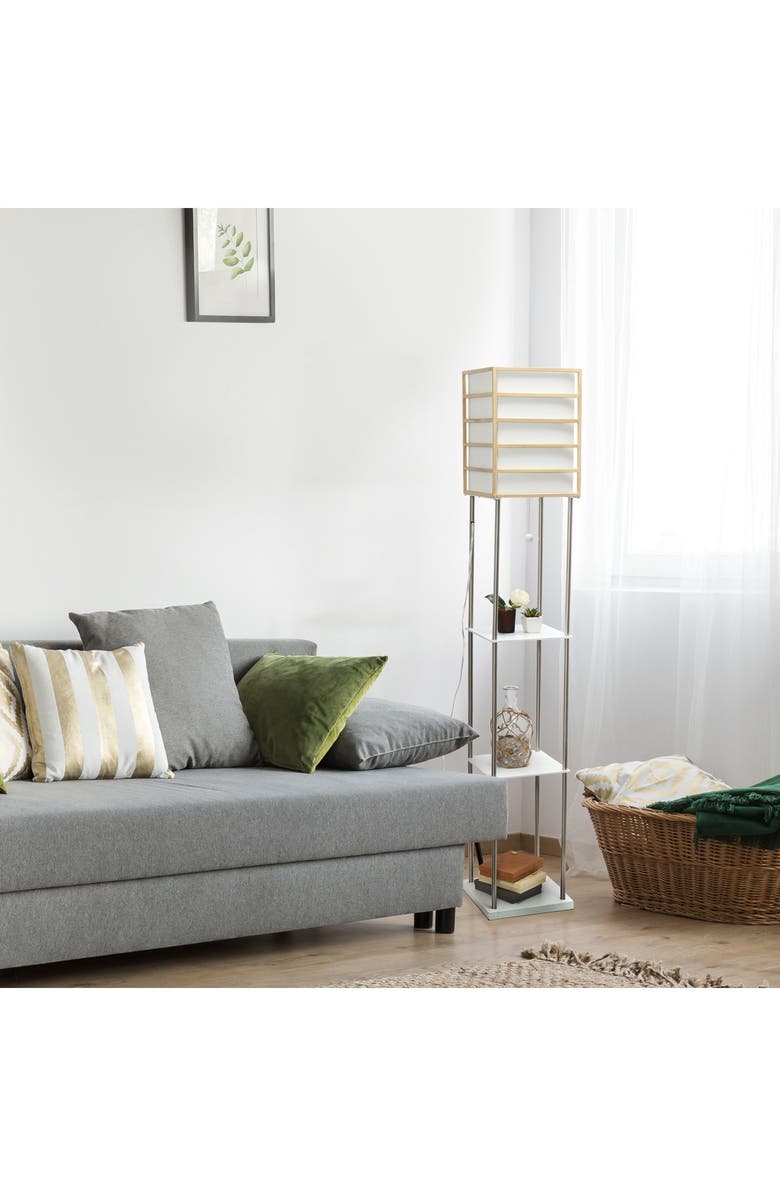 LALIA HOME Light Metal Etagere Floor Lamp with Storage Shelves & Linen ...