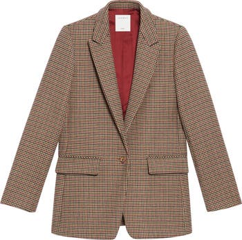 SANDRO Queen Check Wool & Cotton Blend Blazer | Nordstromrack