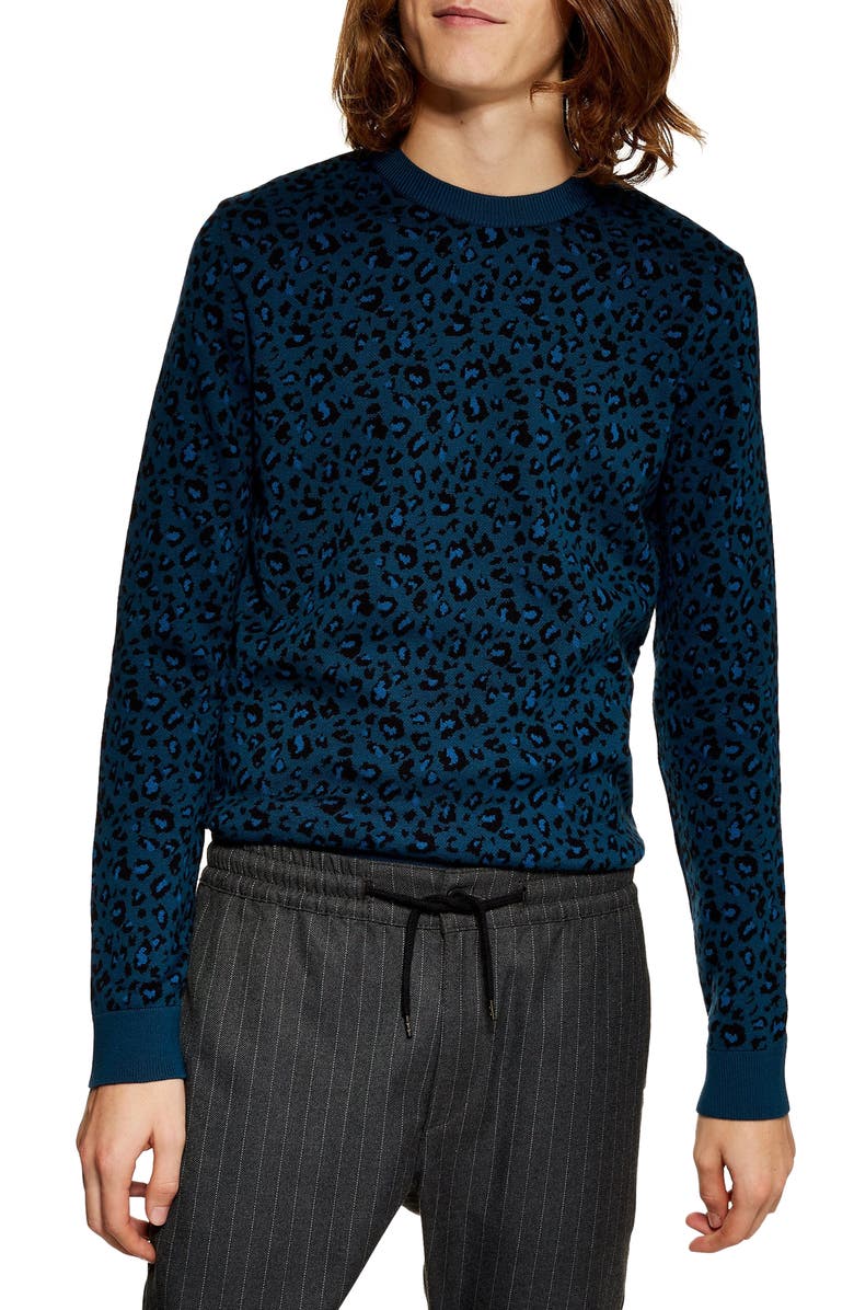 Topman Leopard Spot Crewneck Sweater | Nordstrom