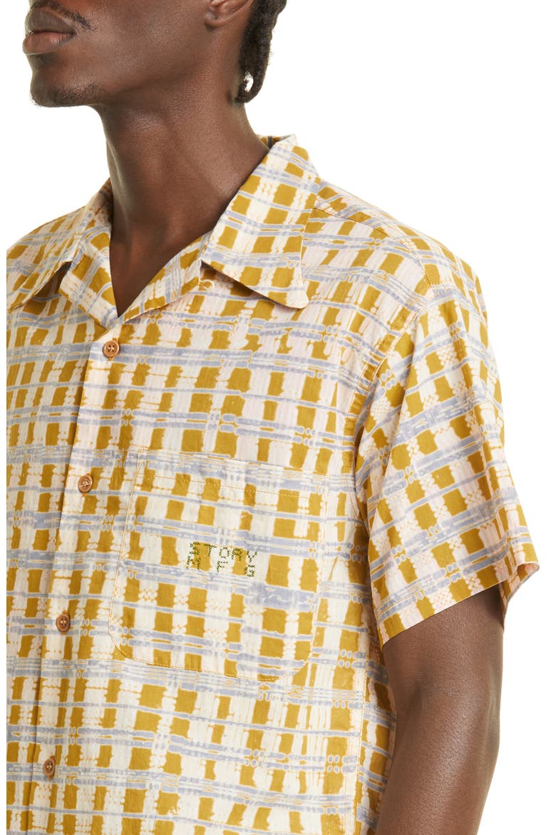 Shore Block Print Check Short Sleeve Organic Cotton Button-Up Camp ...