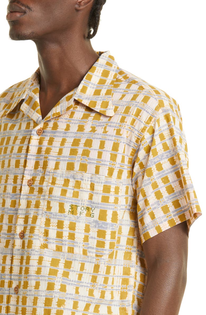 Story mfg. Shore Block Print Check Short Sleeve Organic Cotton Button ...