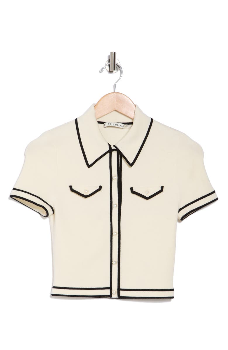 Alice + Olivia Marlena Crop Wool Blend Button-Up Polo Sweater ...