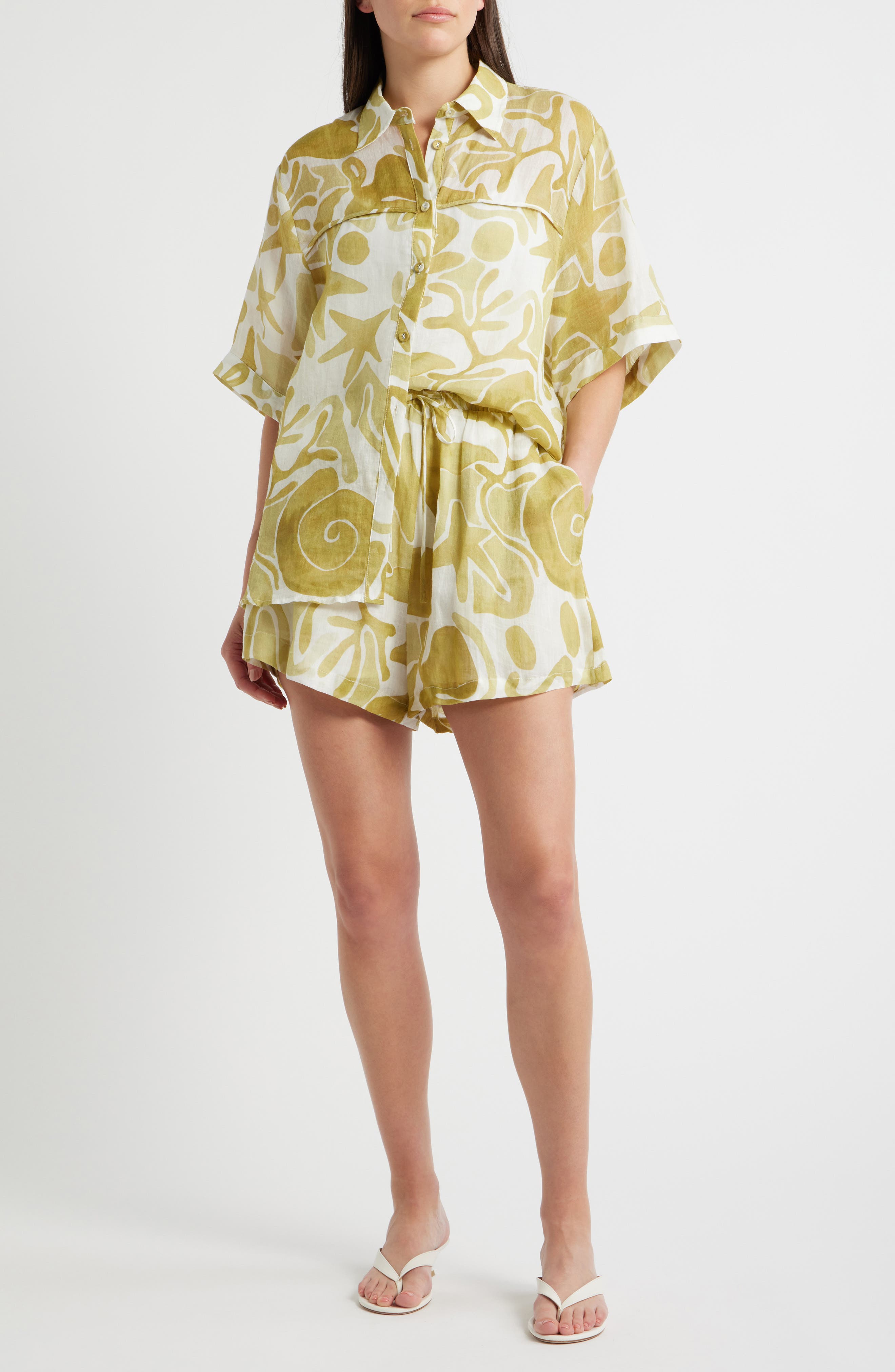 A.REN Irisa Abstract Print Linen Shorts | Nordstrom