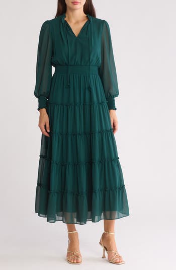 Halogen® Long Sleeve Tiered Maxi Dress | Nordstromrack