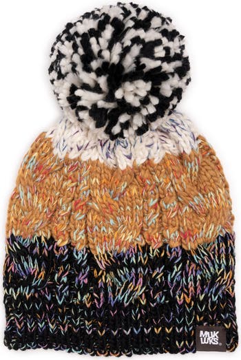 MUK LUKS Fluffy Pom Colorblock Knit Beanie | Nordstromrack