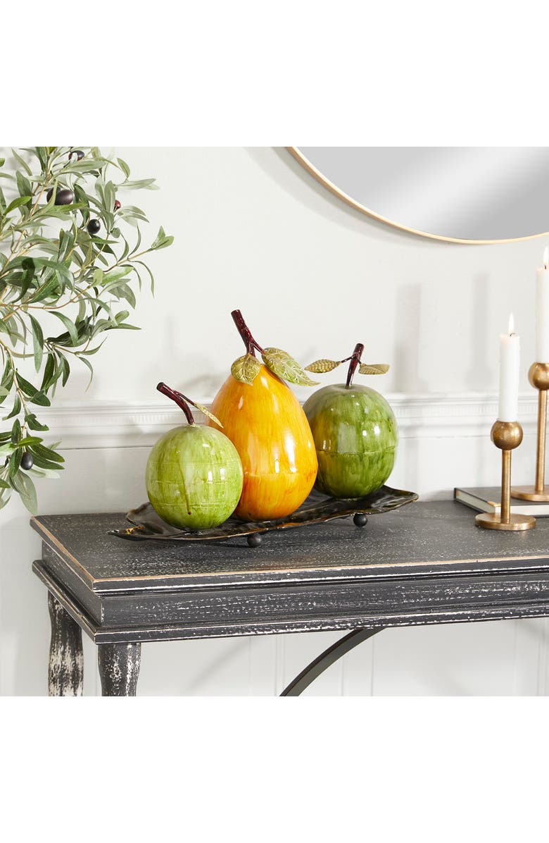 WILLOW ROW Multicolored Metal Decorative Fruit Sculpture with Platter ...