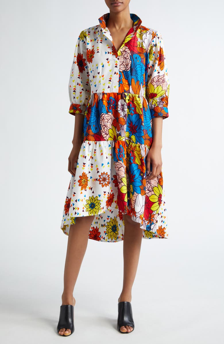 The Oula Company Mixed Print Tiered High-Low Shirtdress | Nordstromrack