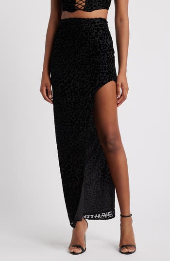 NASTY GAL Leopard Velvet Burnout Side Slit Skirt | Nordstromrack