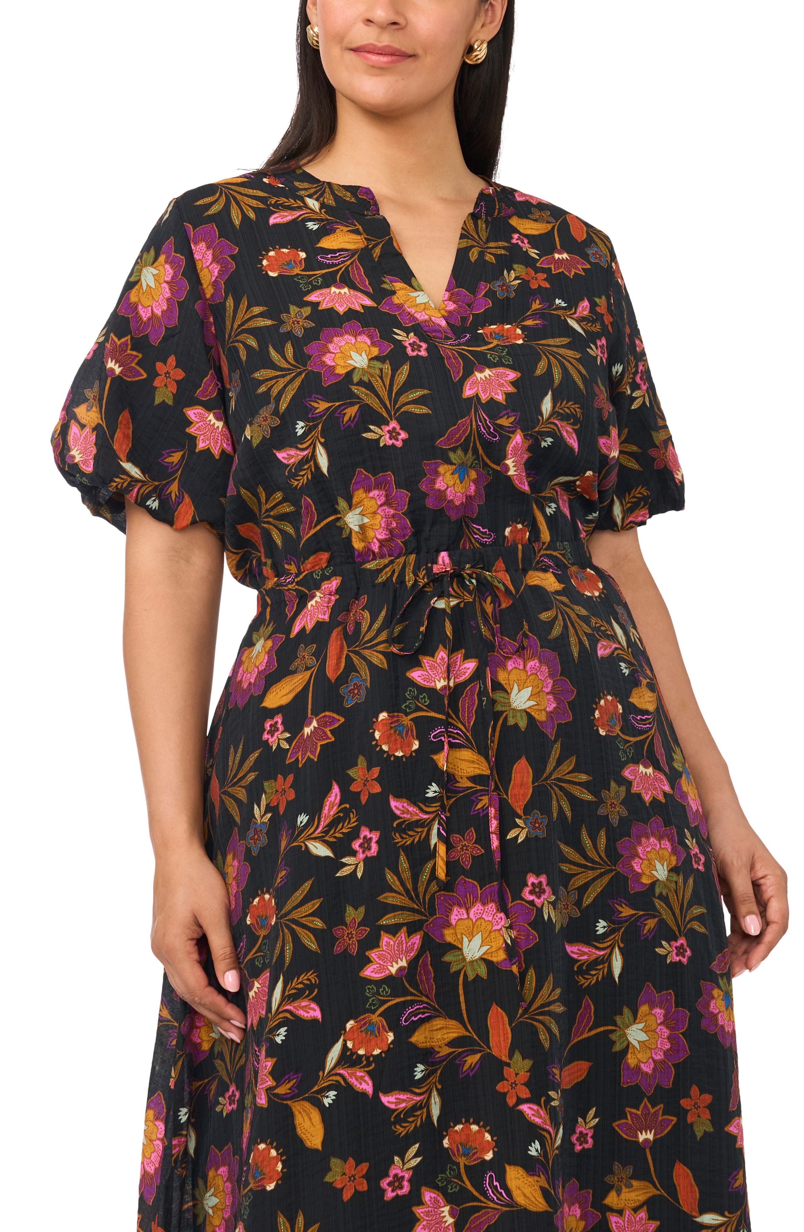 Vince Camuto Print Tie Waist Puff Sleeve Maxi Dress | Nordstrom