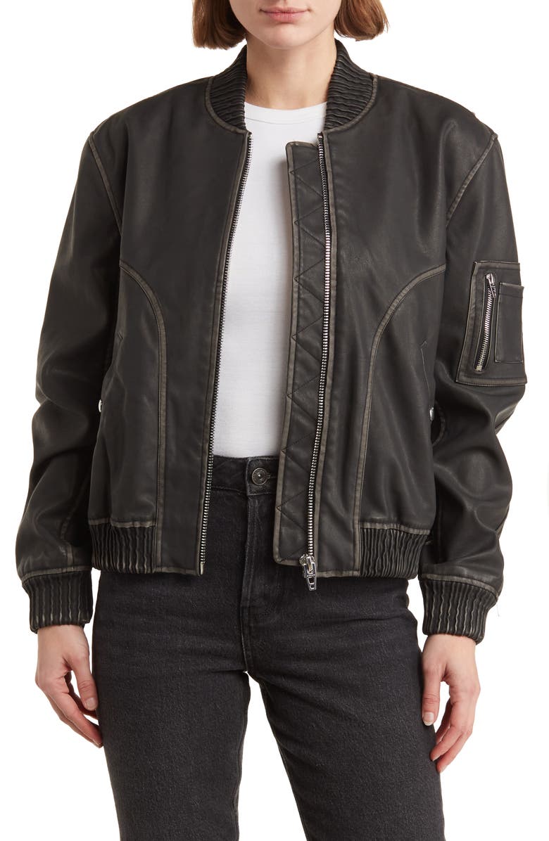 BLANKNYC Distressed Faux Leather Bomber Jacket | Nordstromrack