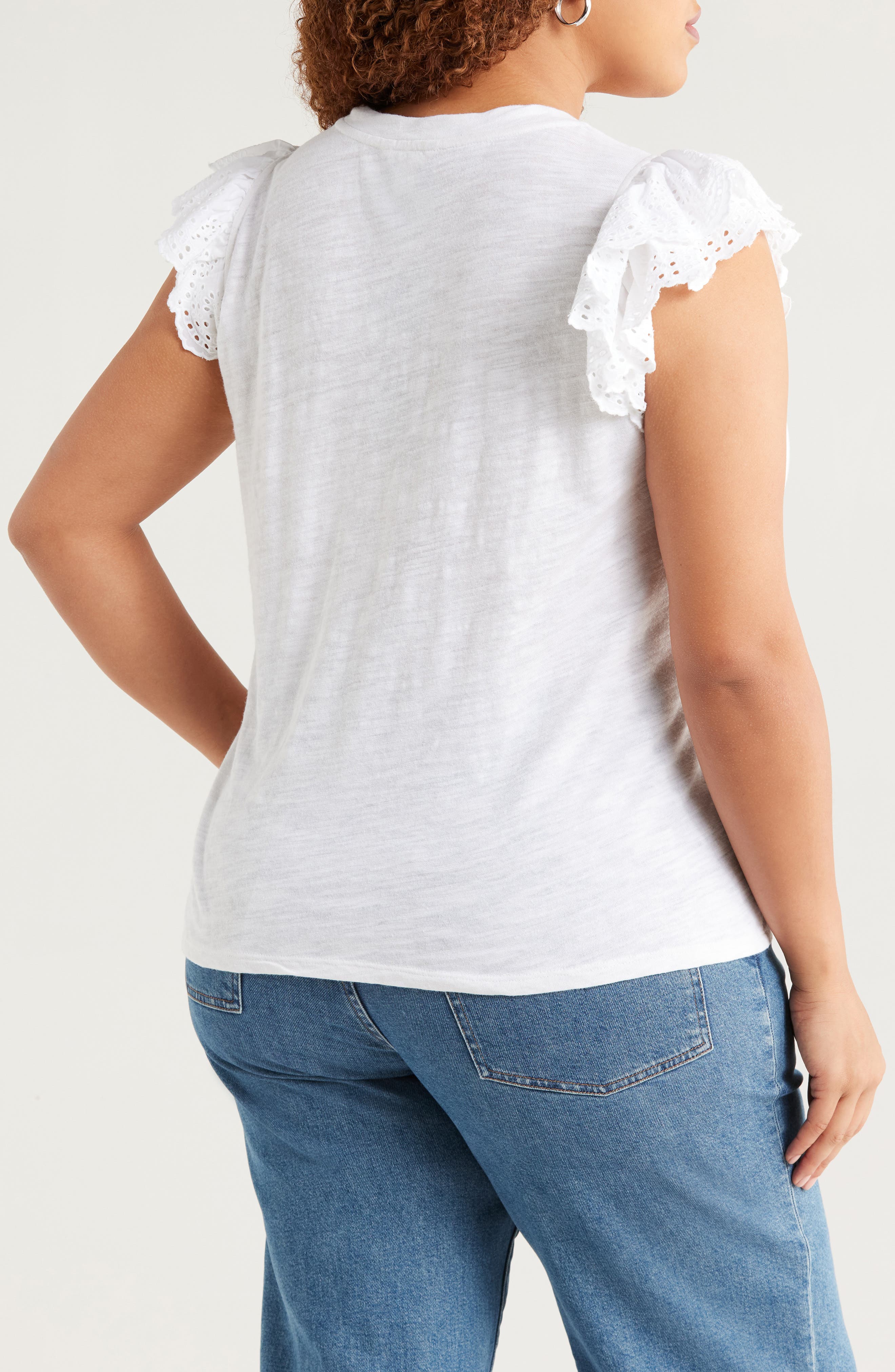 Caslon® Mixed Media Eyelet Trim Top | Nordstromrack