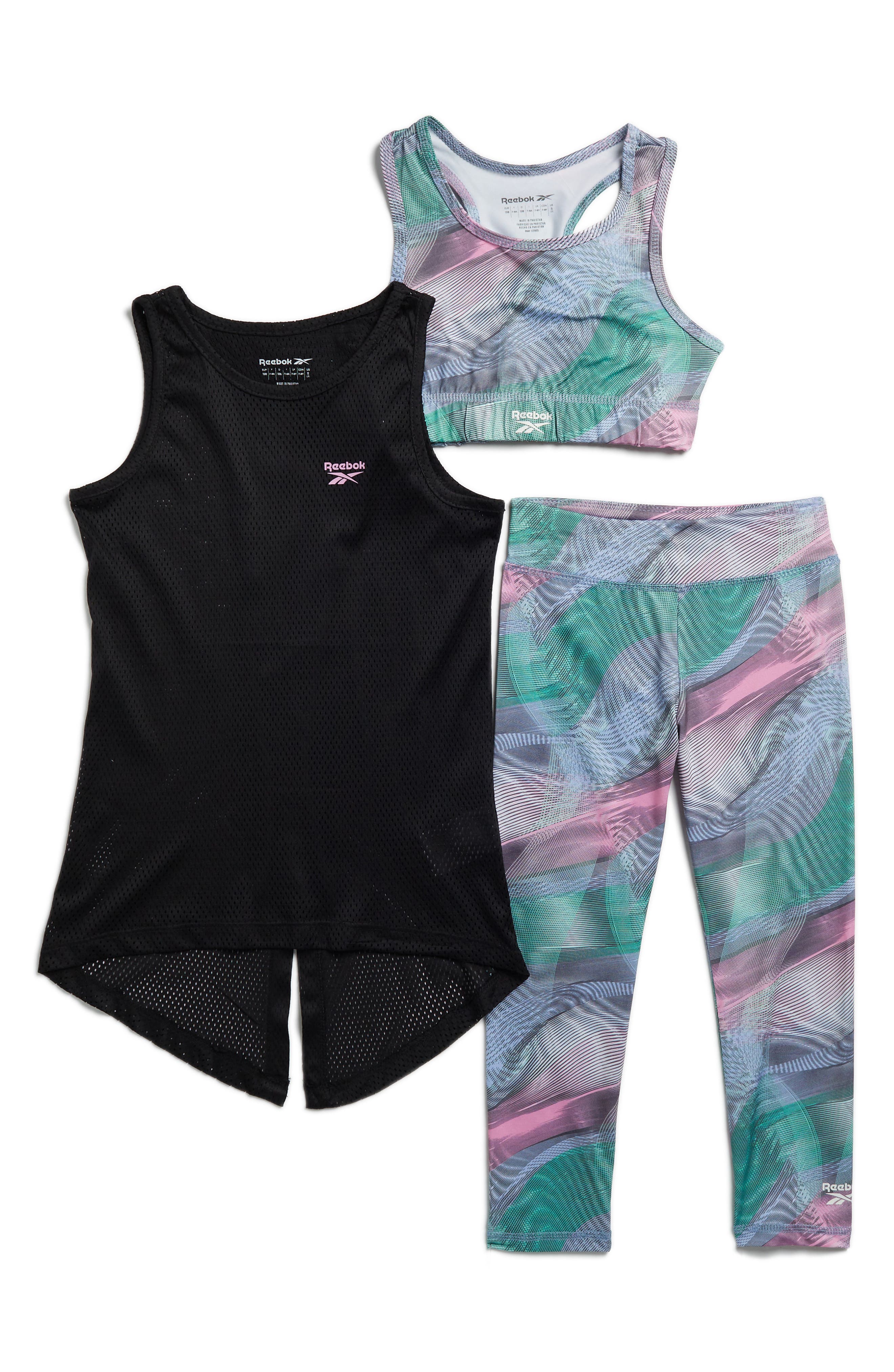 Reebok Kids' Mesh Tank, Sports Bra & Leggings Set | Nordstromrack