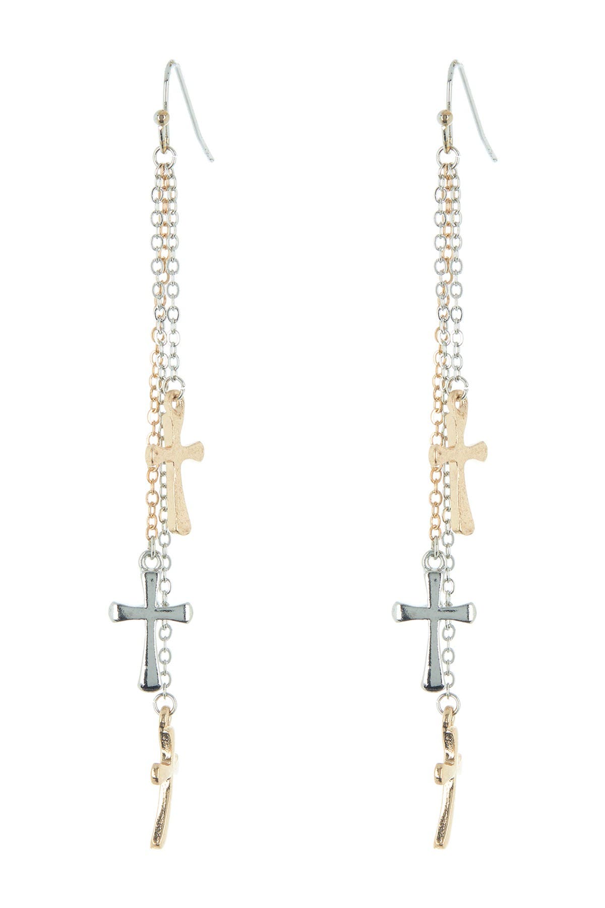AREA STARS Mini Cross Triple Layer Tri-Tone Fringe Dangle Earrings ...