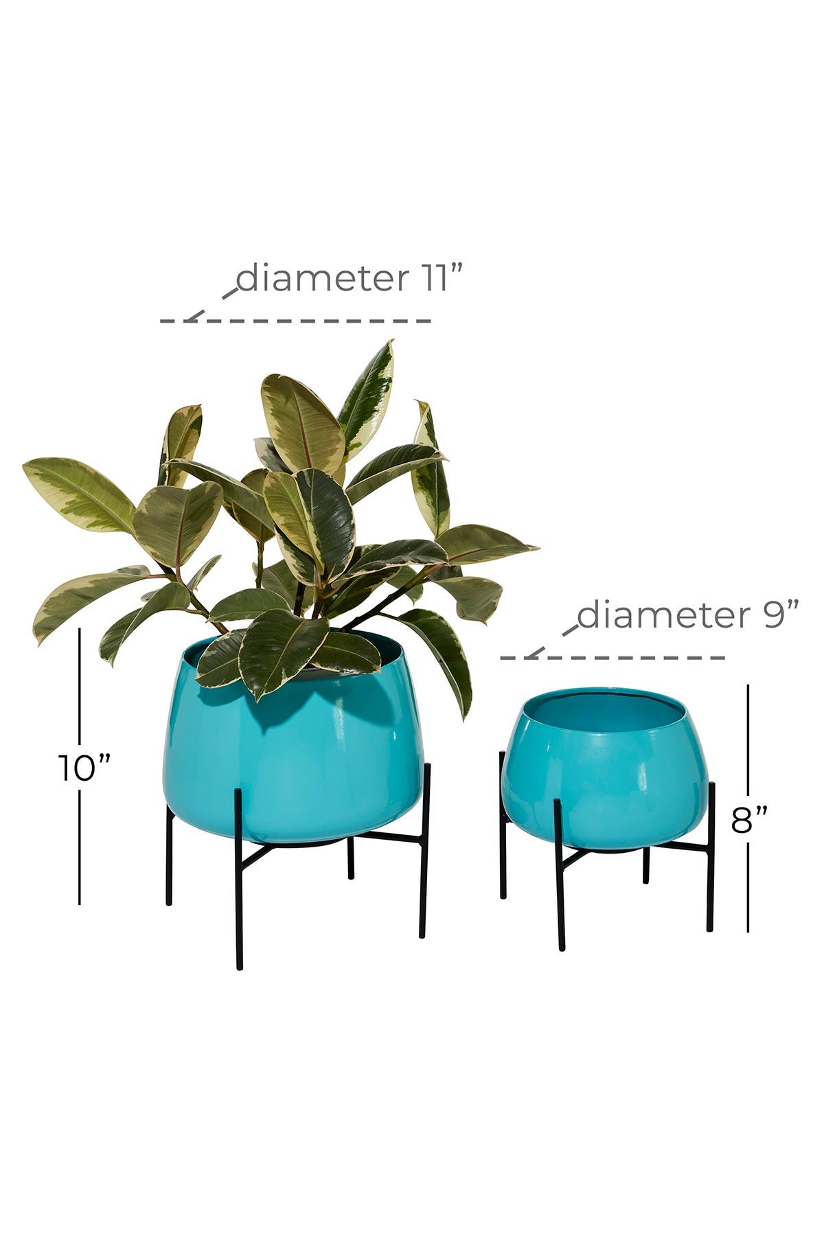 GINGER BIRCH STUDIO Teal Metal Modern Planter with Removable Stand ...