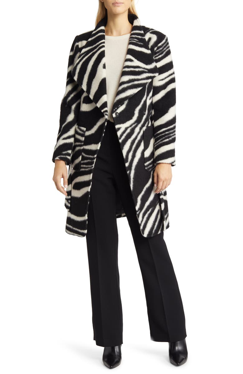 Via Spiga Zebra Stripe Belted Coat | Nordstrom
