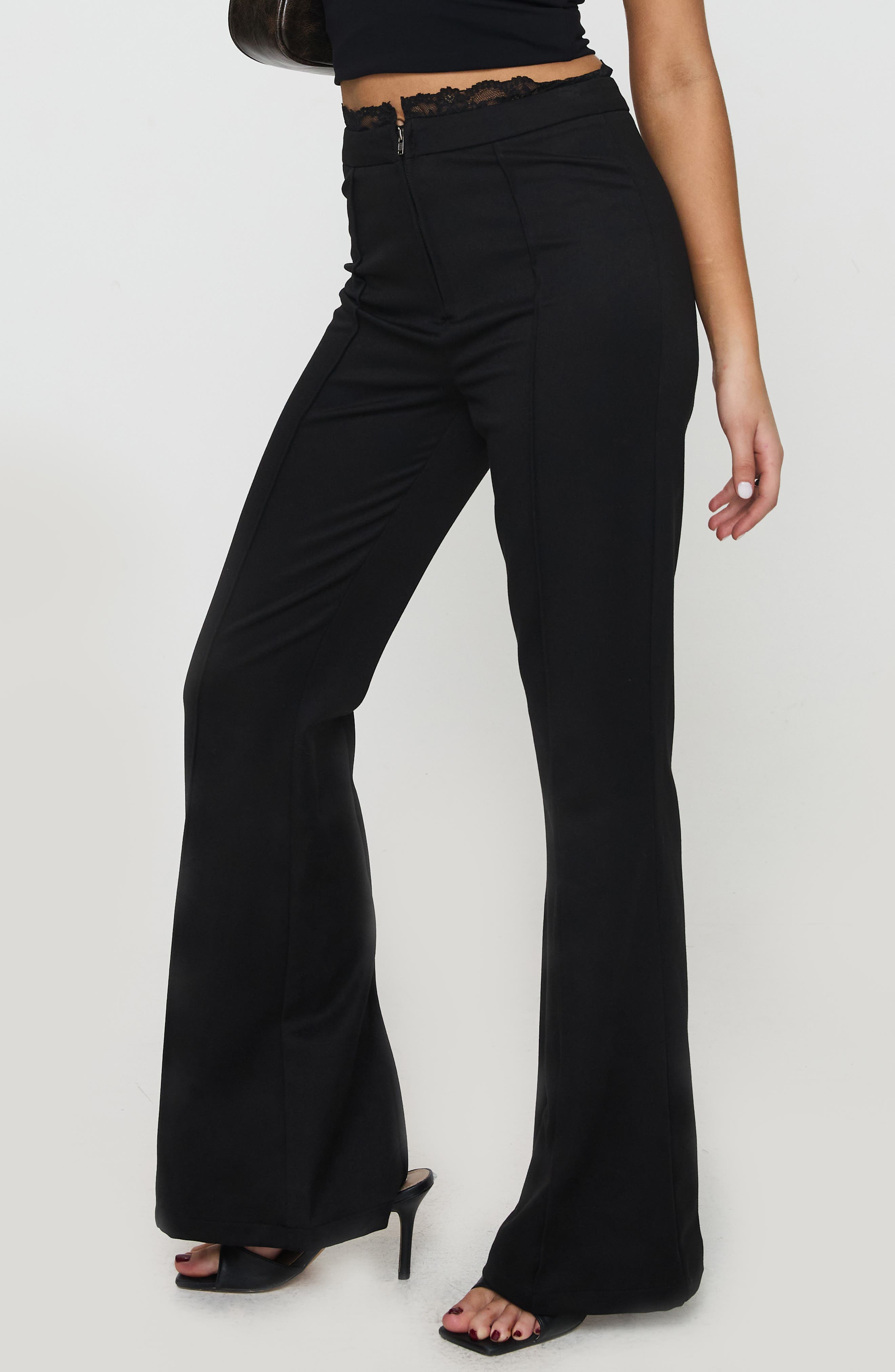 Princess Polly Stellina Lace Trim Slim Flare Pants | Nordstromrack