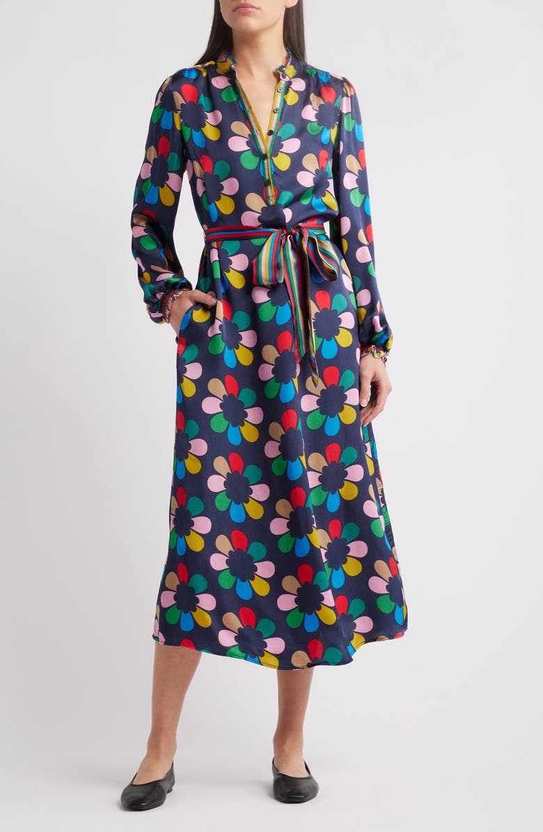 Boden Jasmine Tie Belt Long Sleeve Satin Midi Shirtdress | Nordstromrack