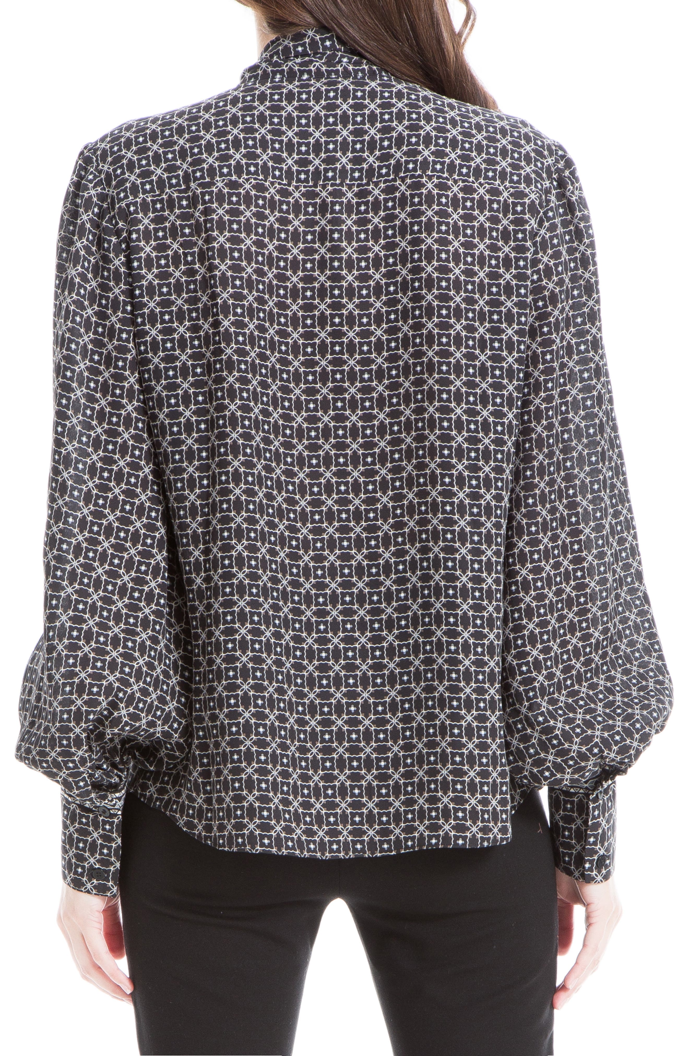 MAX STUDIO Geo Floral Print Bow Neck Blouse | Nordstromrack