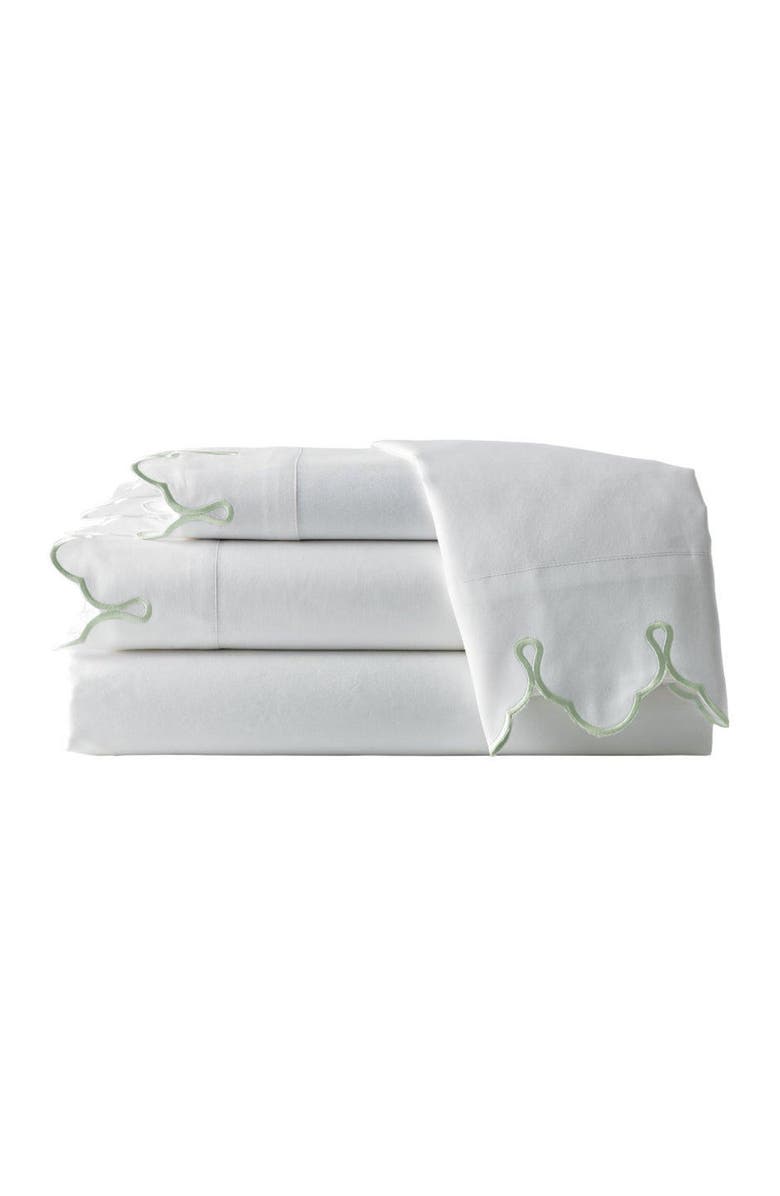 BELLE EPOQUE Scalloped Embroidered Full Sheet Set - White/Green ...