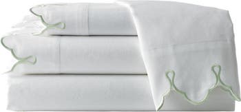 BELLE EPOQUE Scalloped Embroidered Full Sheet Set - White/Green ...