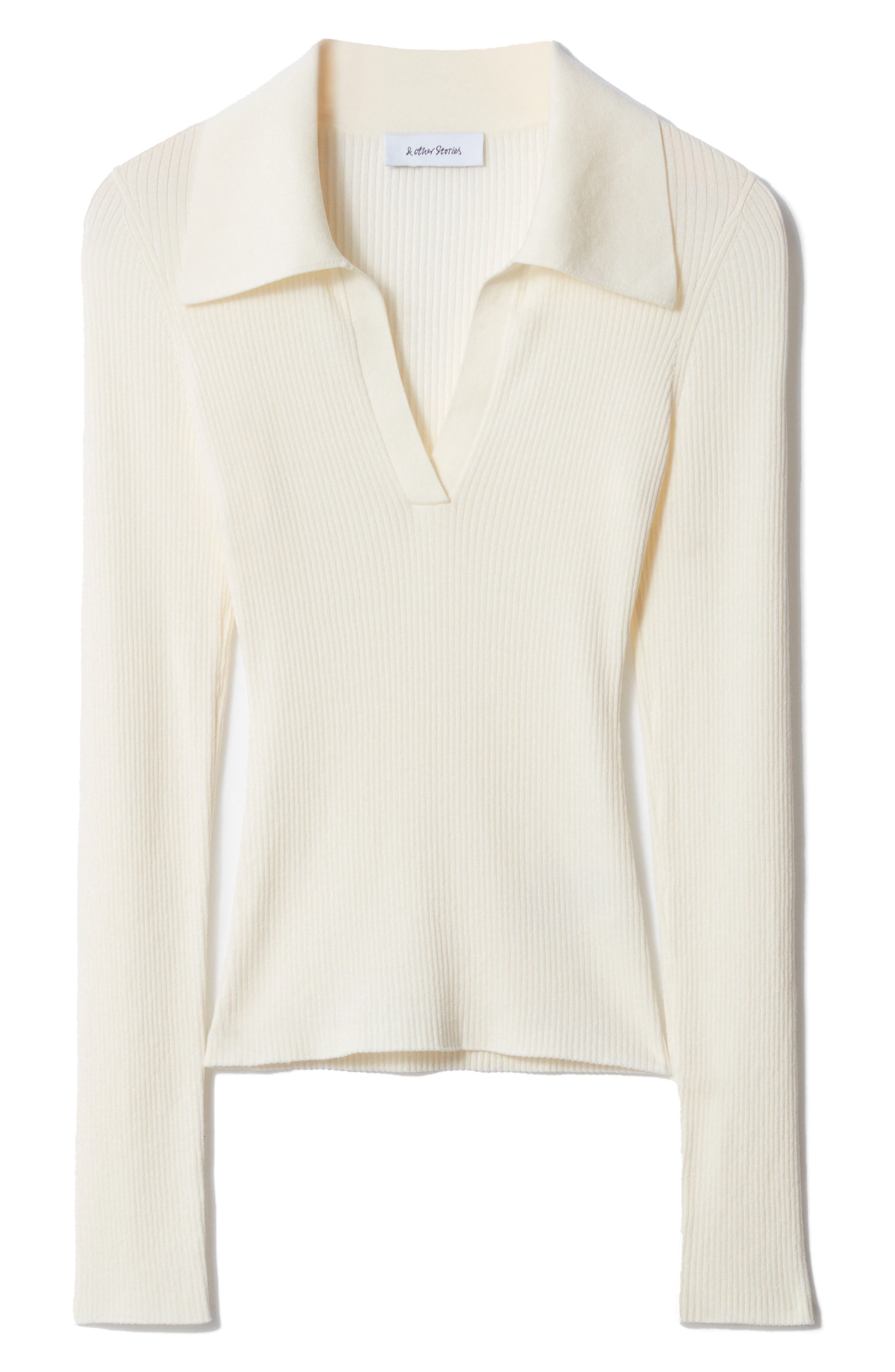 & Other Stories Ribbed Johnny Collar Long Sleeve Polo | Nordstrom