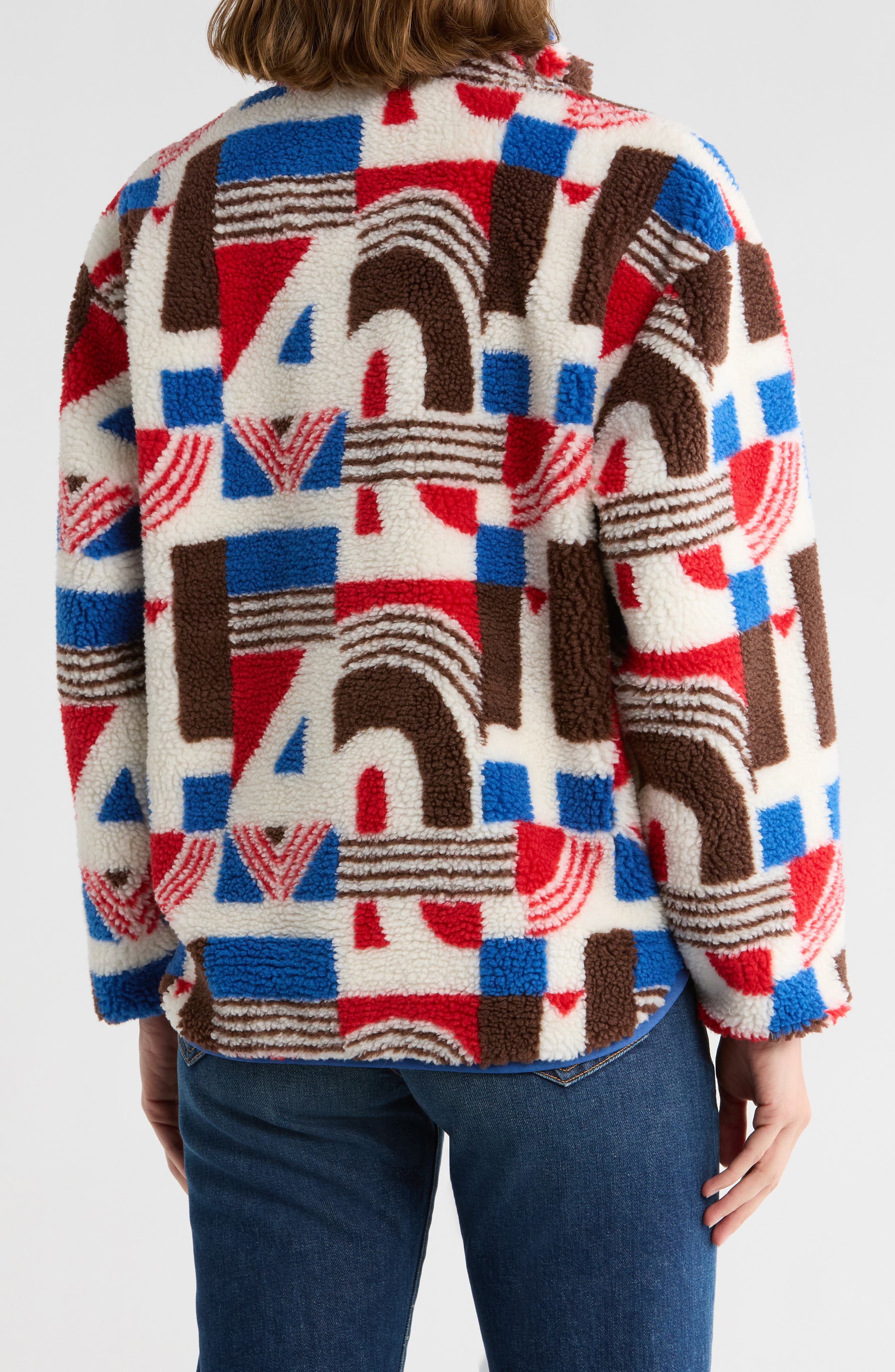 MOTHER Geometric Print Faux Shearling Half Zip Pullover | Nordstromrack
