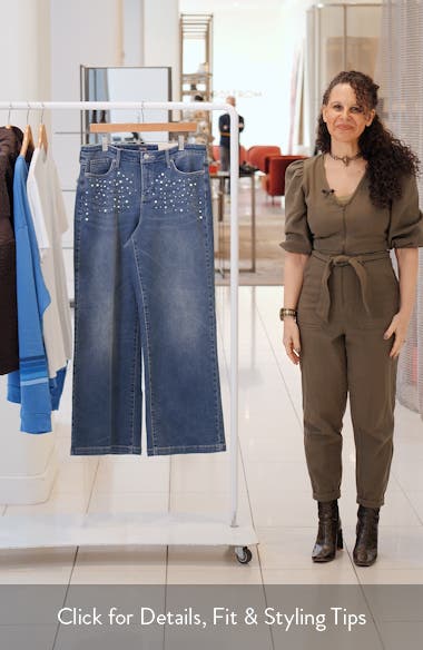 Teresa Rhinestone & Faux Pearl Wide Leg Jeans (Women) | Nordstromrack