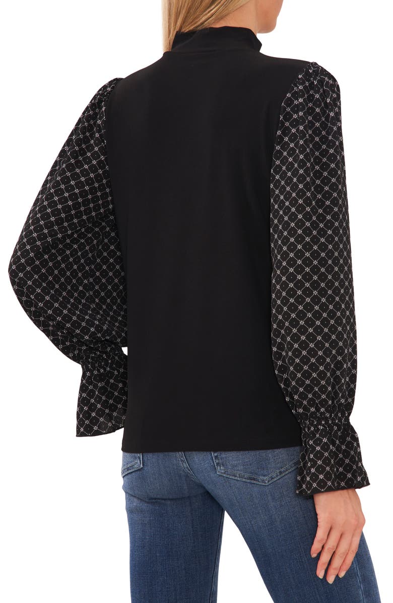 CeCe Floral Sleeve Mixed Media Knit Top | Nordstromrack
