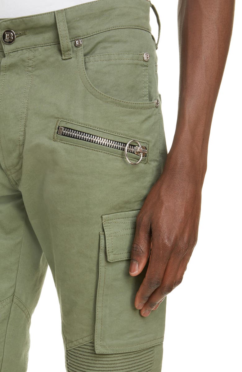 Balmain Ribbed Panel Slim Fit Cotton Cargo Pants | Nordstrom