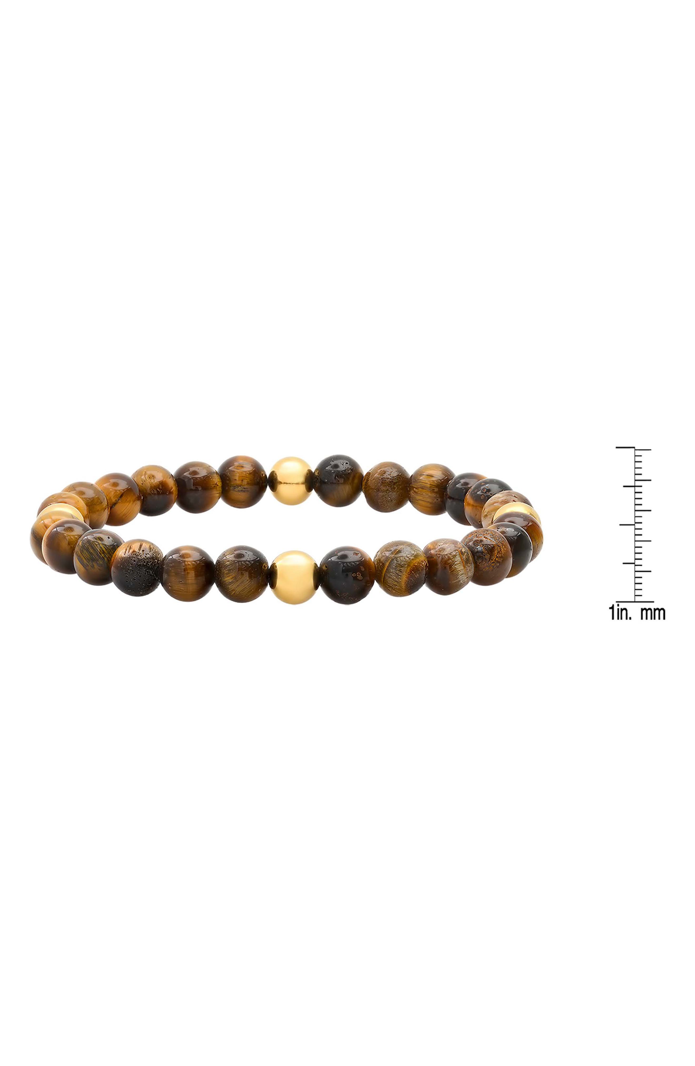 STEELTIME Men's Stainless Steel & Tiger's Eye Bead Bracelet | Nordstromrack