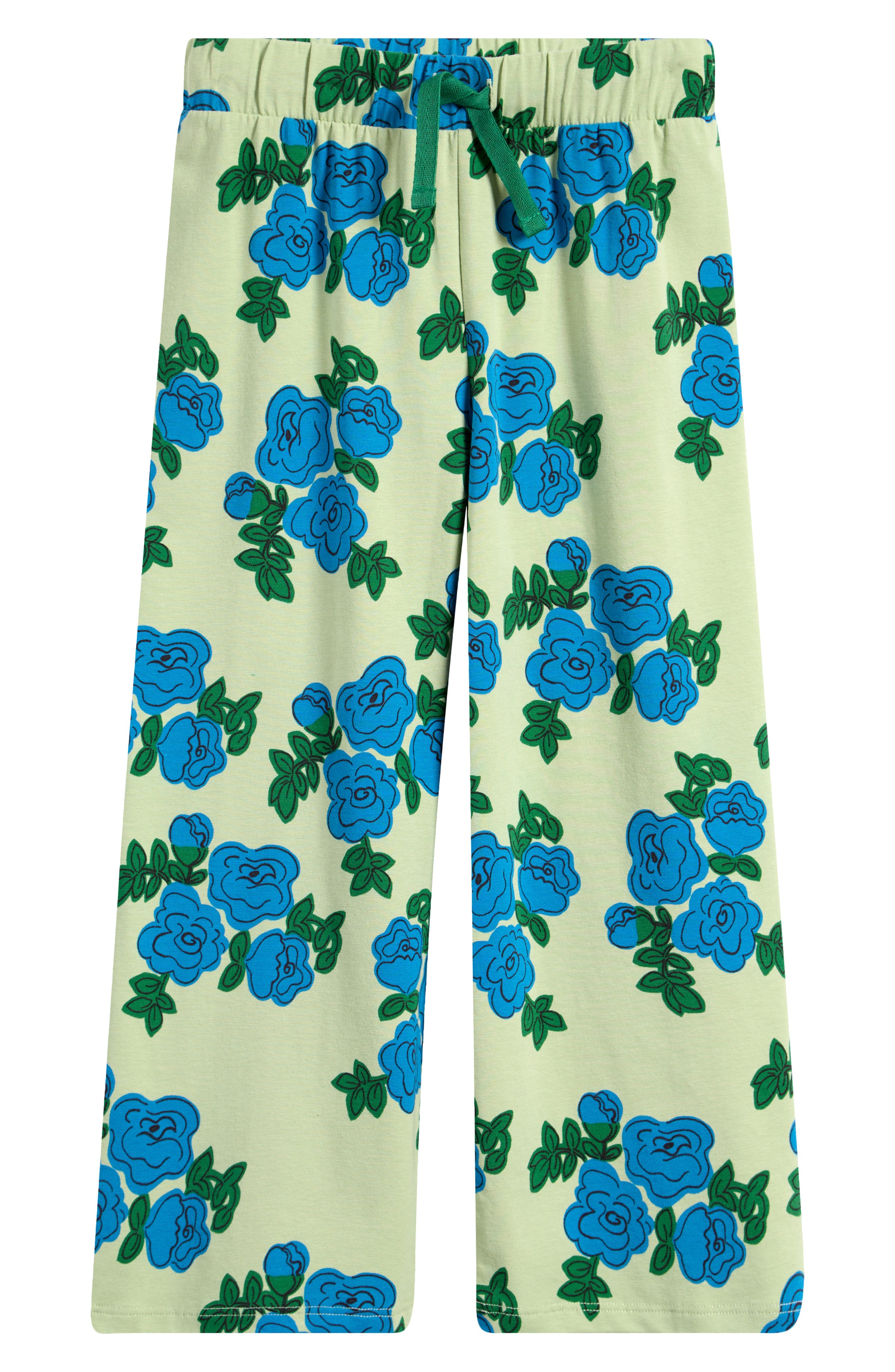 Mini Rodini Kids' Blue Roses Print Floral Knit Drawstring Pants ...