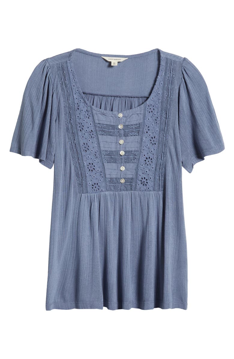 Lucky Brand Eyelet Lace Yoke Rib Top | Nordstromrack