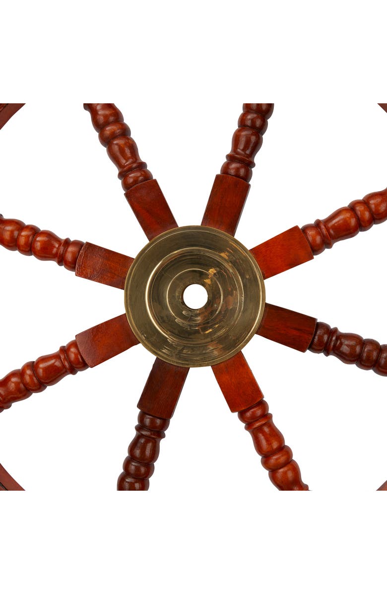 WILLOW ROW Red Wood Ship Wheel Sail Boat Wall Decor with Gold Hardware ...