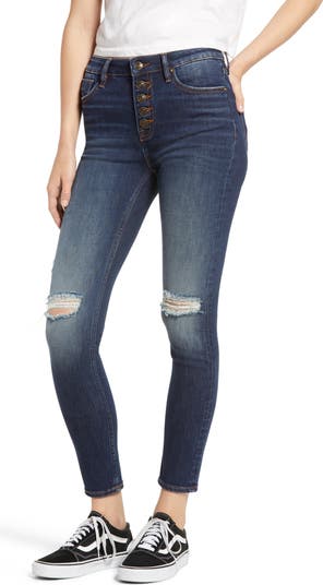 A V DENIM Ace Ripped High Waist Button Front Skinny Jeans | Nordstromrack