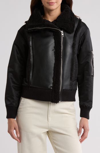 JASON WU Double Face Faux Shearling Trim Faux Leather Jacket ...