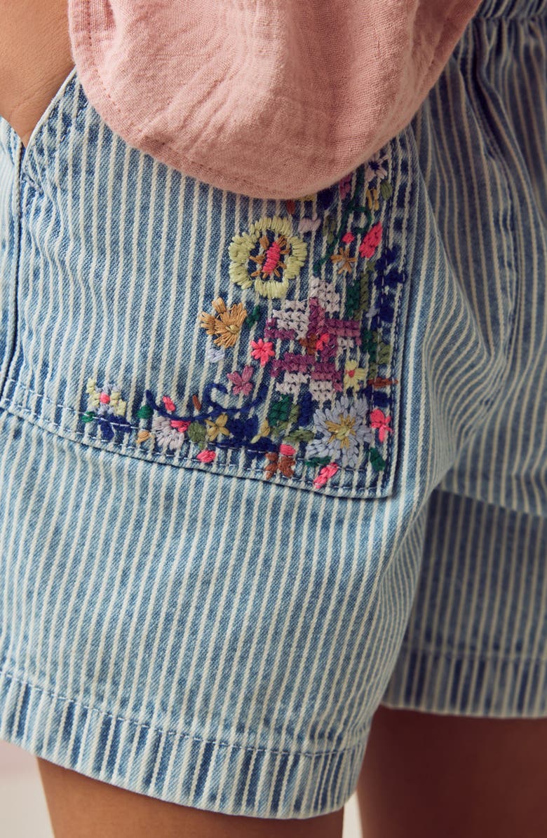 NEXT Kids' Floral Embroidery Stripe Denim Shorts | Nordstromrack