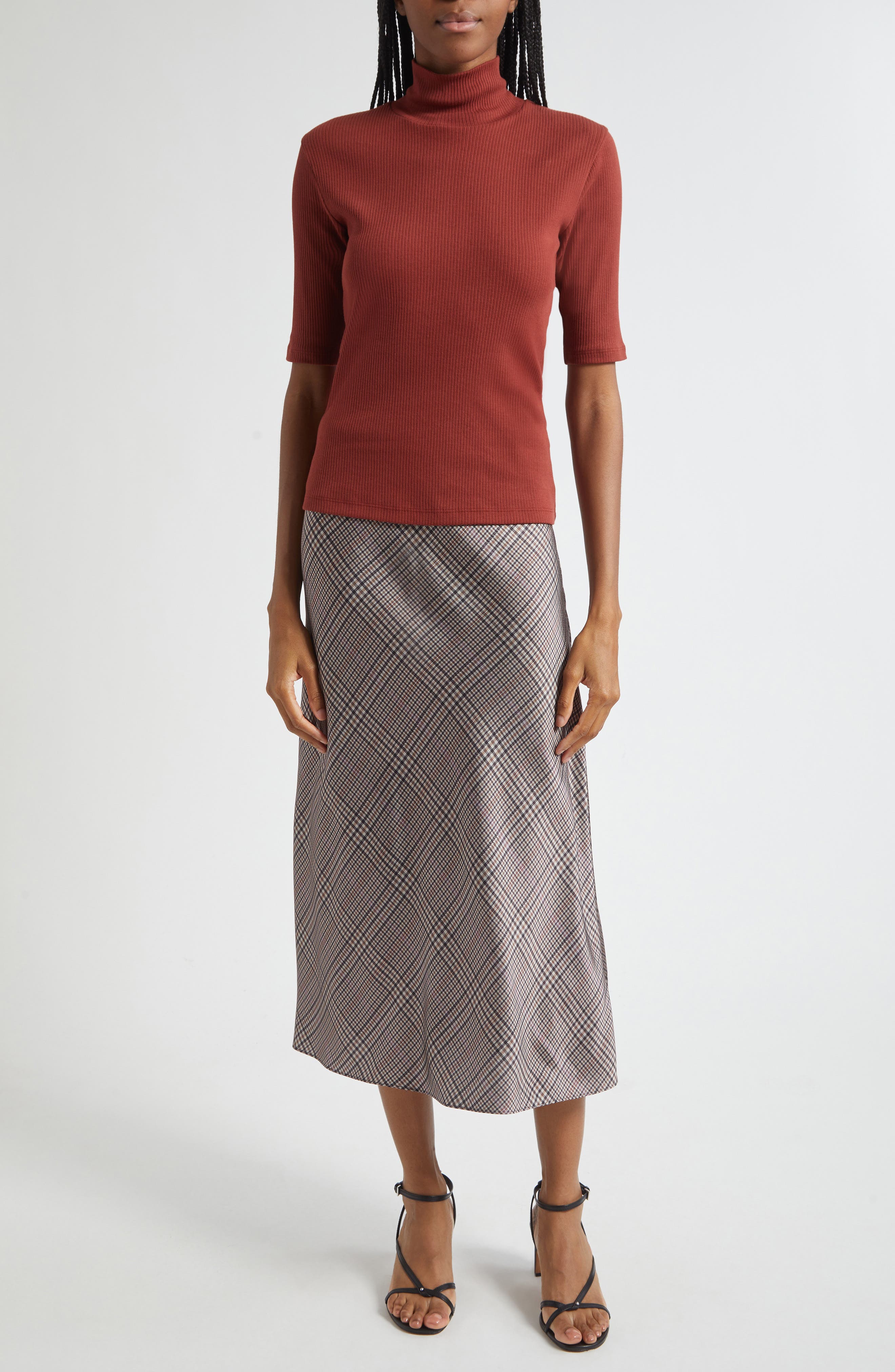Vince Pressed Plaid Satin Slip Skirt | Nordstromrack