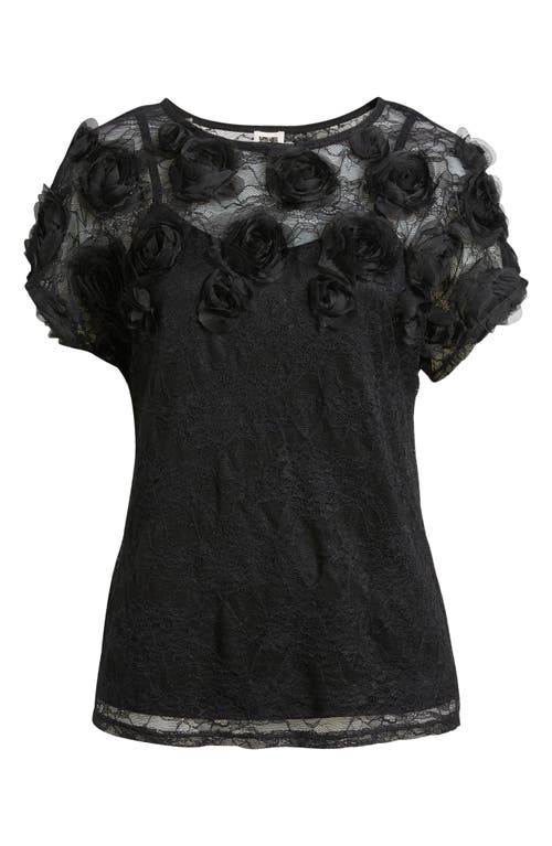 Anne Klein Rosette Border Lace Overlay Top In Anne Black | ModeSens