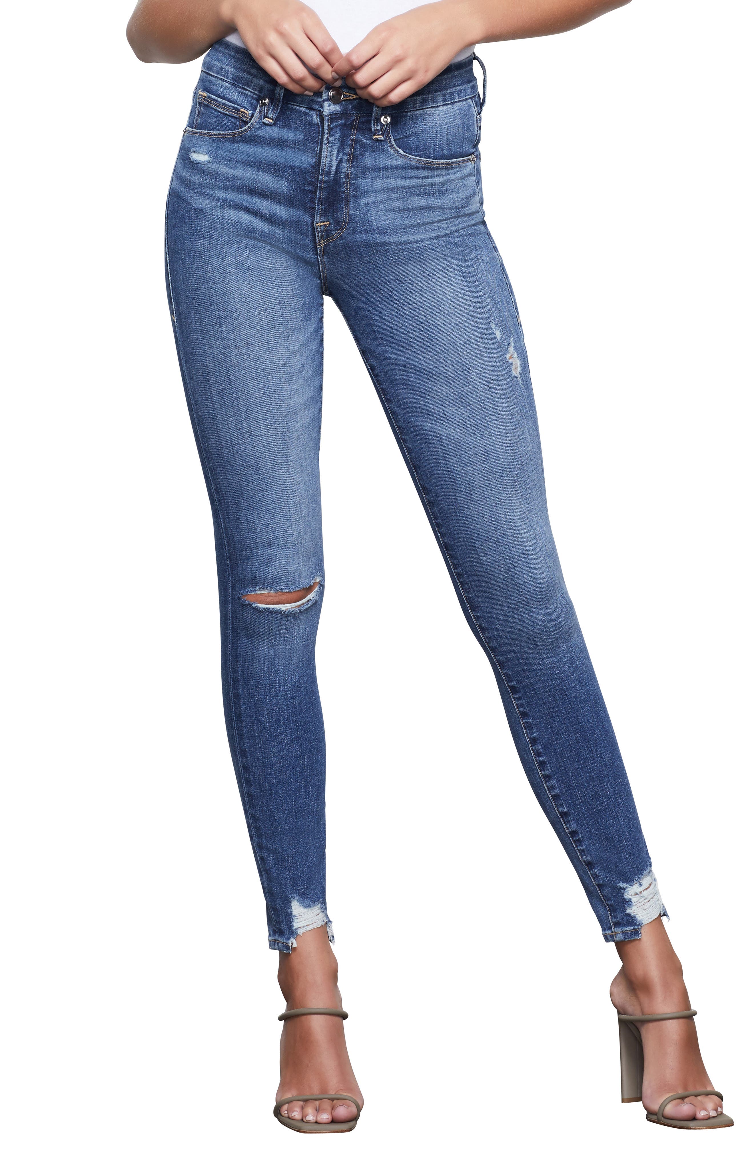 Good American Good Waist High Waist Chewed Hem Skinny Jeans | Nordstromrack