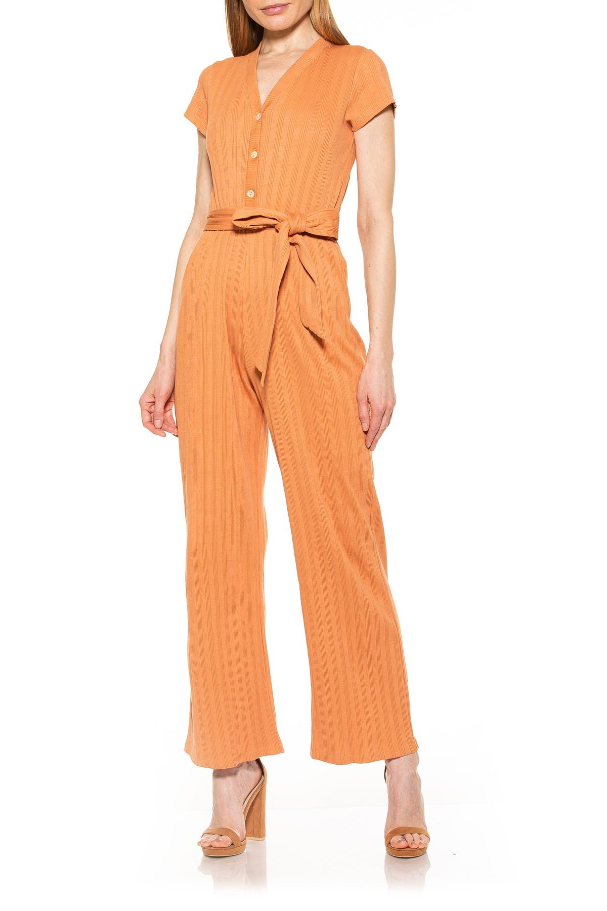 Alexia Admor Ezra Ribbed Button Down Straight Leg Jumpsuit | Nordstromrack