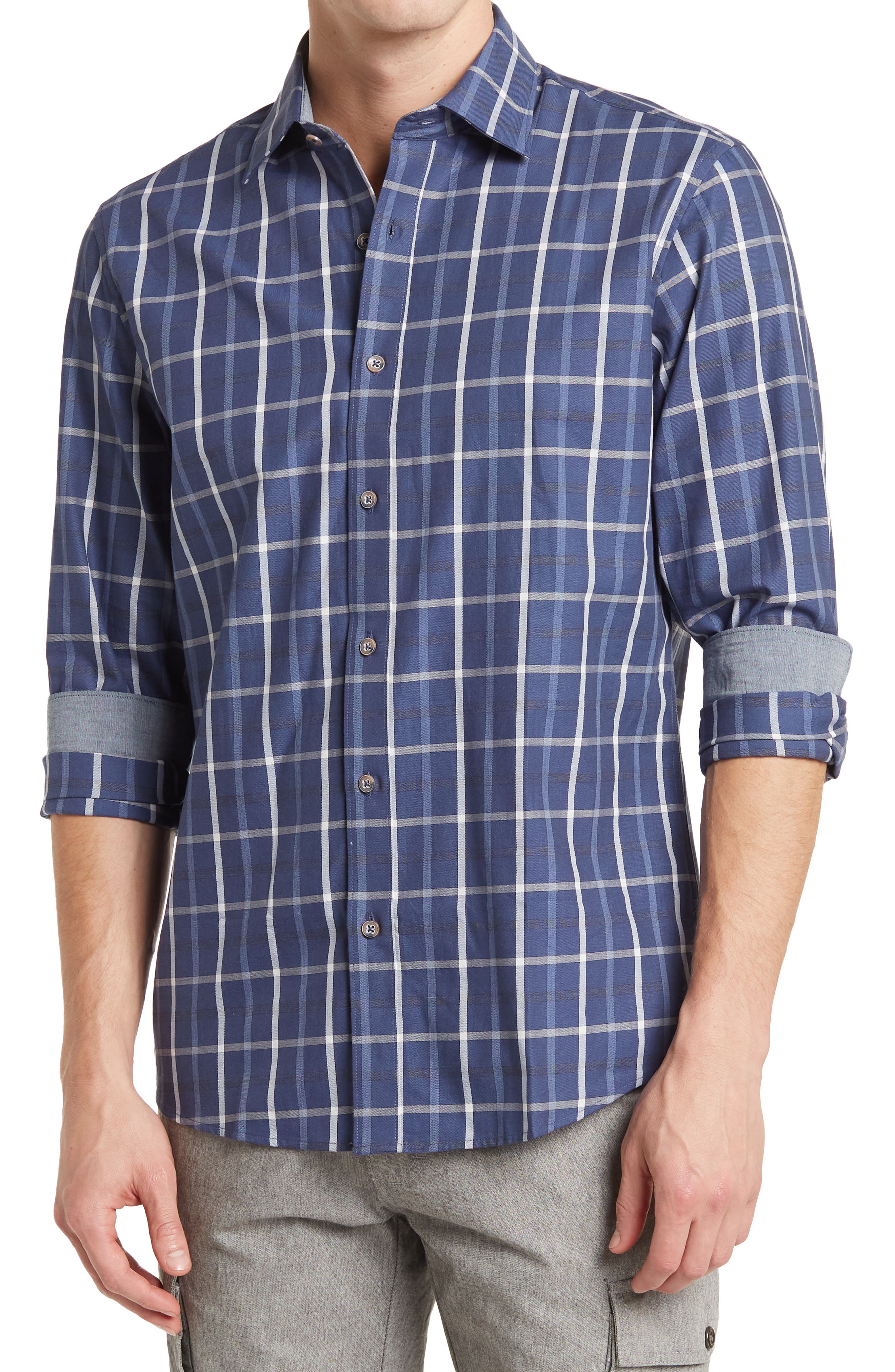 James Tattersall Window Pane Plaid Trim Fit Dress Shirt | Nordstromrack