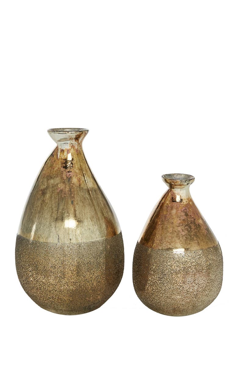 WILLOW ROW Pear-Shaped Glazed Gold Glass Vase, 2-Piece Set | Nordstromrack
