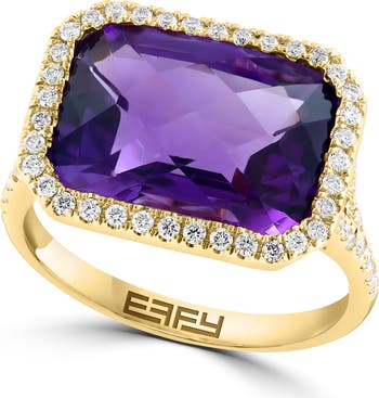 EFFY 14K Yellow Gold Amethyst & Diamond Ring | Nordstromrack