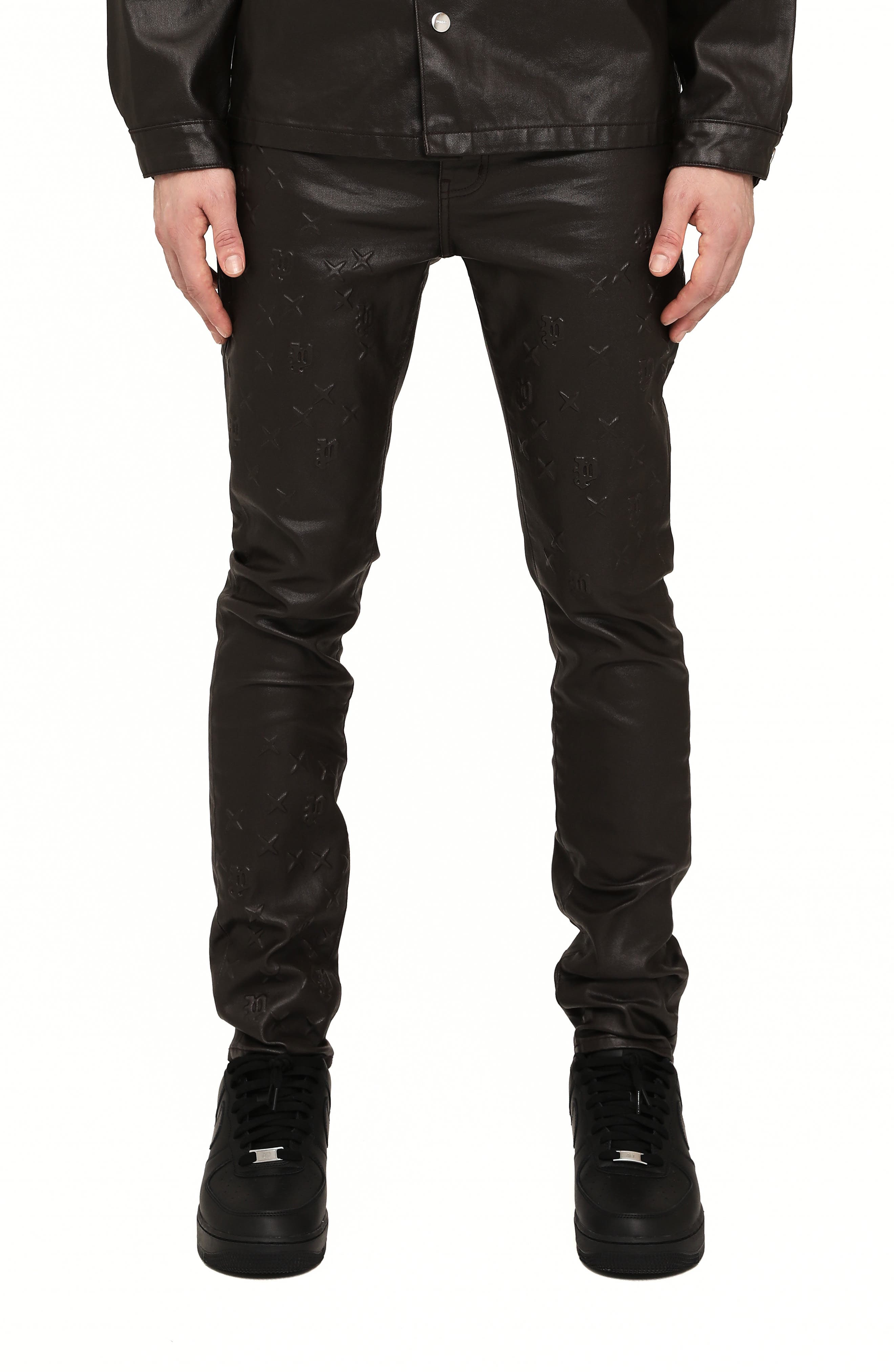PURPLE BRAND P001 Monogram Embossed Coated Skinny Jeans | Nordstrom