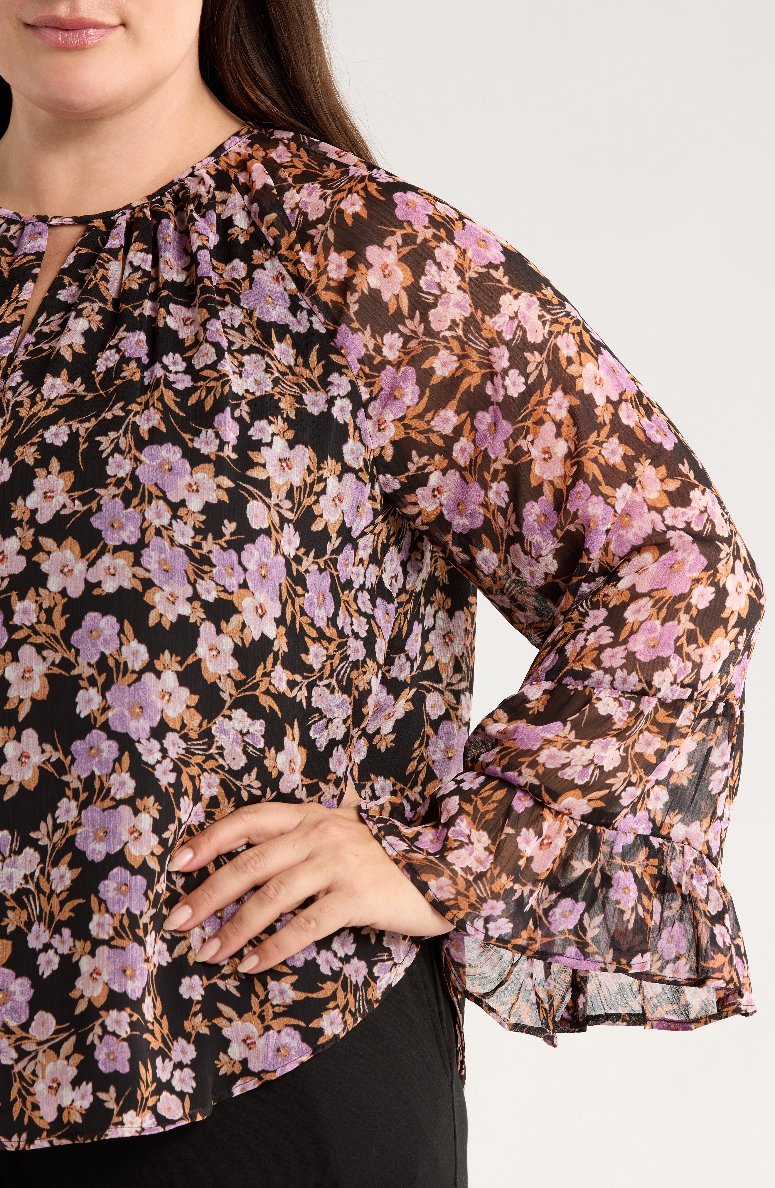 CeCe Keyhole Tiered Long Sleeve Top | Nordstromrack