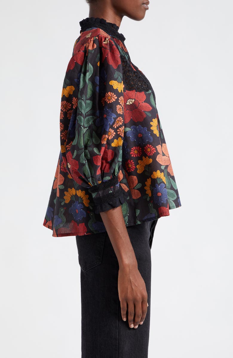 FARM Rio Floral Puff Sleeve Cotton Top | Nordstromrack