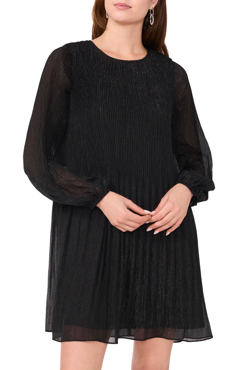 Halogen® Release Metallic Pleated Long Sleeve Shift Dress | Nordstromrack